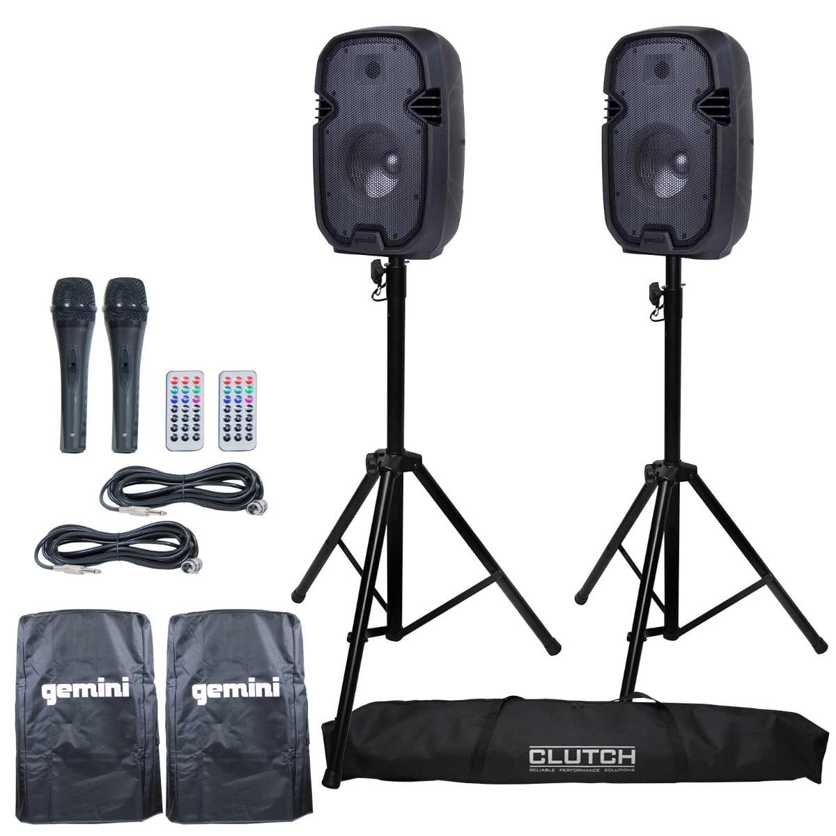 (2) Gemini PartyBox Rave8 8" Powered Speakers with Tripod Speaker ...