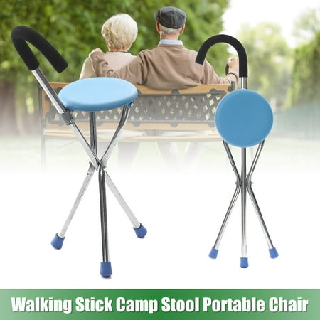 Travel Cane Walking Stick Seat Camp Hiking Folding Portable Stool Chair ...
