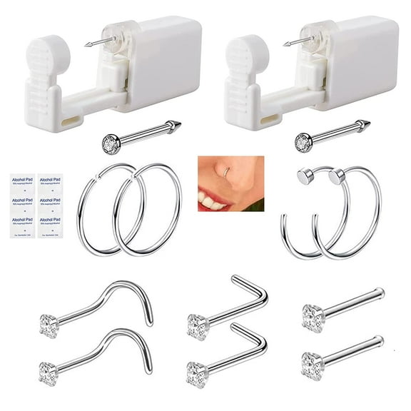 Nose Piercing Gun - 6 Pack Self Nose Piercing Kit Safety Disposable ...