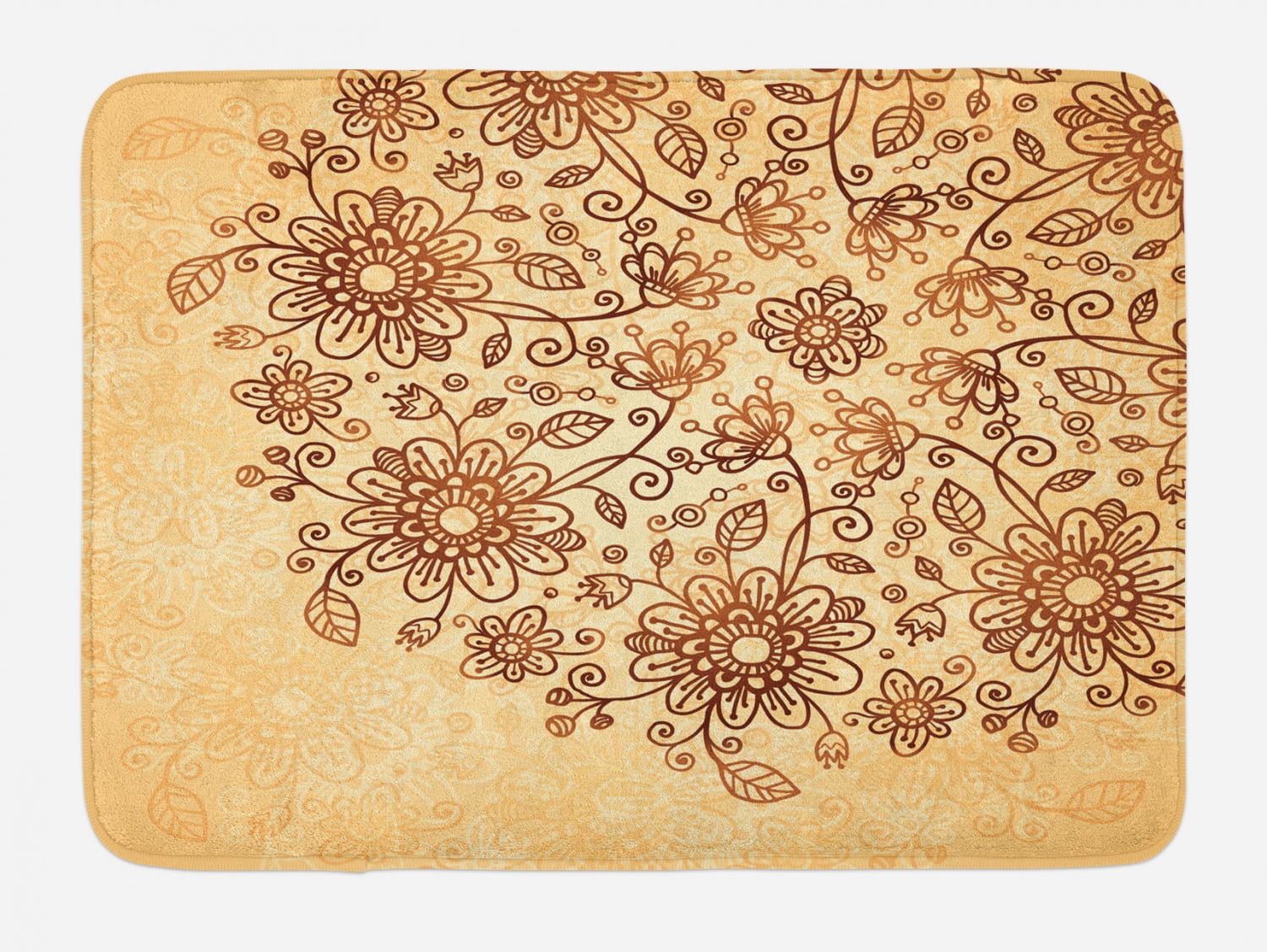 Henna Bath Mat, Doodle Flower Arrangement Traditional Nature Inspired ...