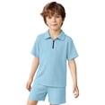 OSOLU Children Boys Outfits Summer Solid Color Quarter Zip Short Sleeve ...