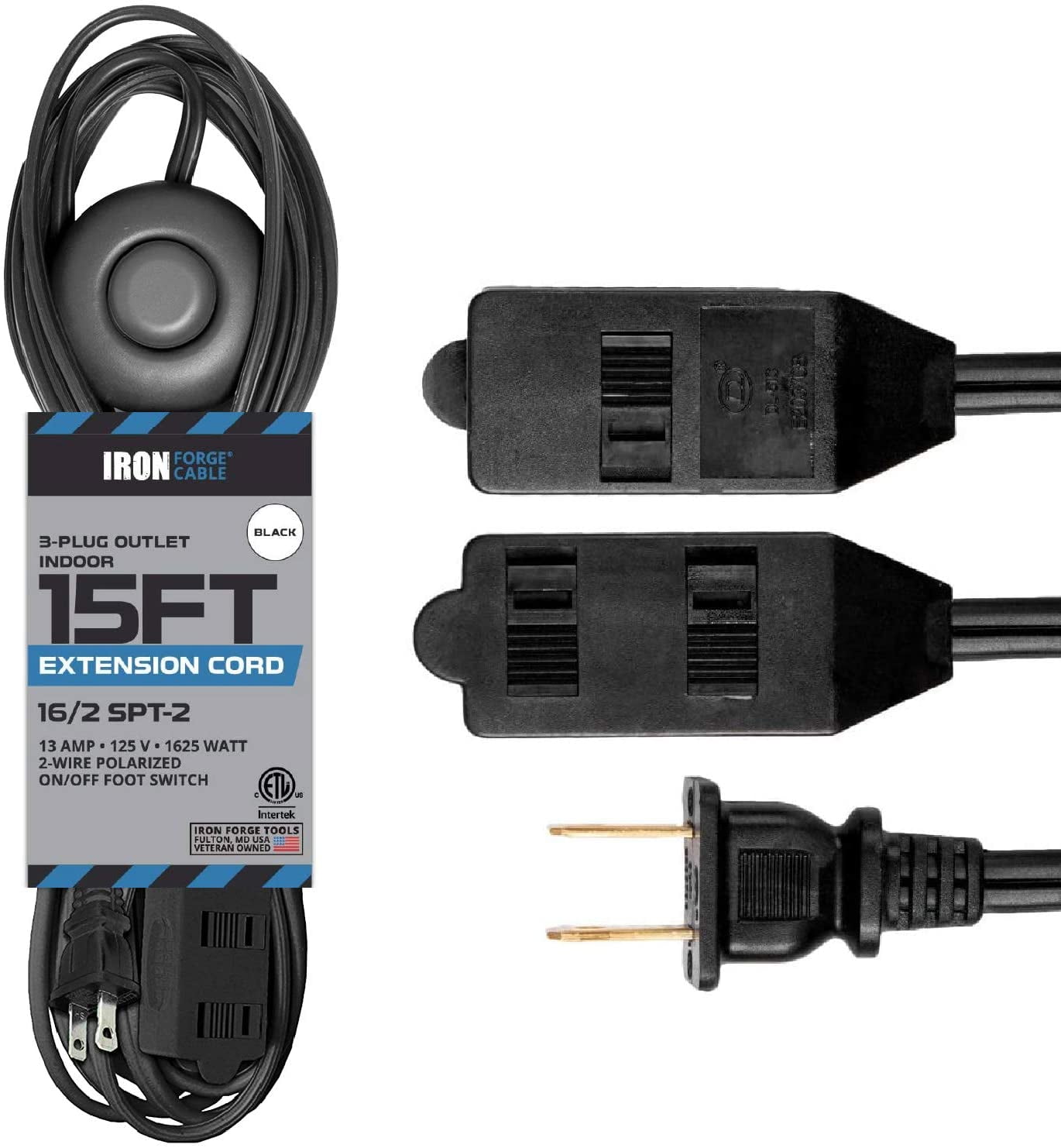 15 Ft Extension Cord with Foot Switch and 3 Electrical Power Outlets ...