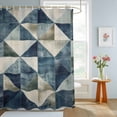 Bathroom Shower Curtain Retro Blue White Color Block Geometric Art ...