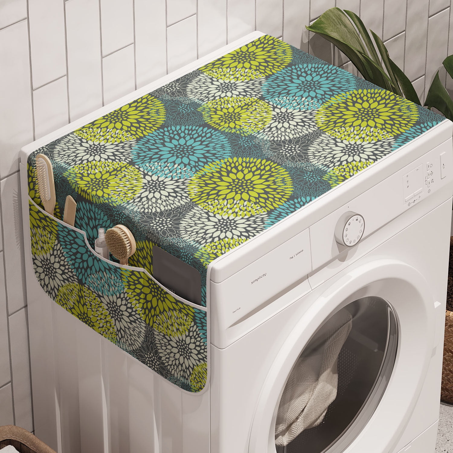 Floral Washing Machine Organizer, Damask Stencil Pattern Inspired ...