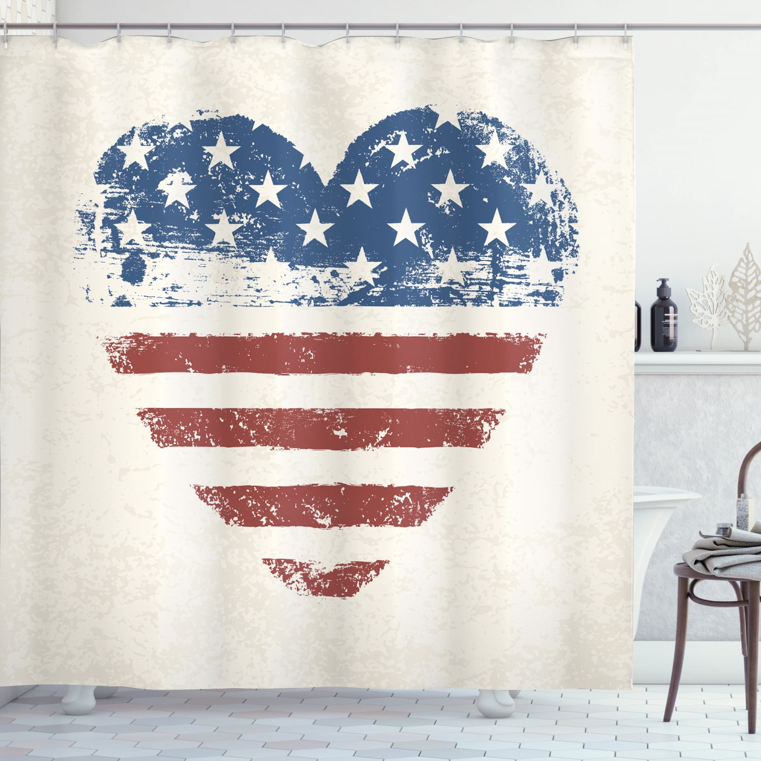 Ambesonne Americana Shower Curtain, Patriotic Flag USA, 69"Wx70"L, Blue ...