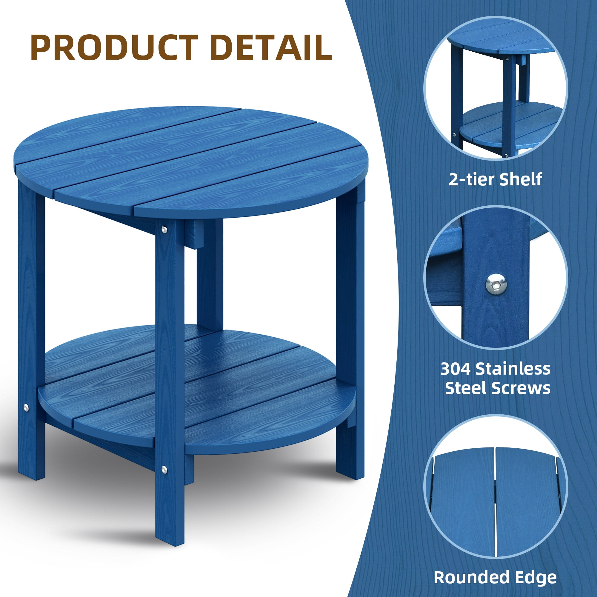 DWVO Round Adirondack Side Table, Outdoor Small Coffee Table, Weather ...