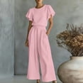 AHTJRT Two Piece Sets for Women Puff Short Sleeve Tops and Wide Leg ...