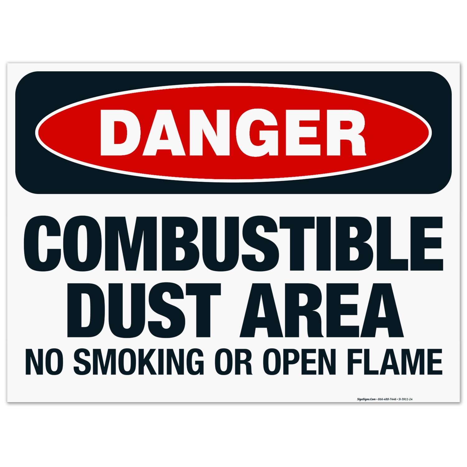 Combustible Dust Area No smoking Or Open Flame Sign, OSHA Danger Sign ...