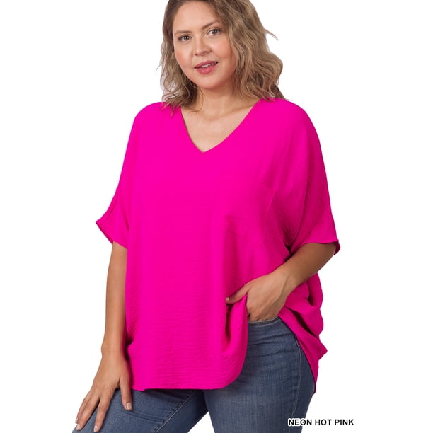 Zenana Women & Plus V Neck Woven Airflow Dolman Short Sleeve Blouse Top ...