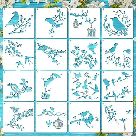 16 Pieces Birds Tree Branches Stencil Templates Spring Birds Stencils ...