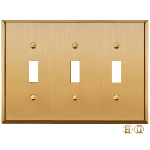 Rio Salto Metal Gold Toggle Light Switch Metal Wall Plate 3-Gang Toggle ...