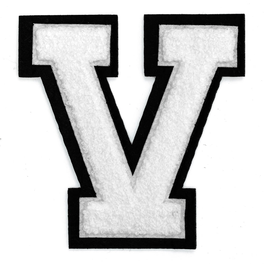 Chenille Stitch Varsity Iron On Patch By Pc 4 12 Whiteblack Tr 11648 Letter V