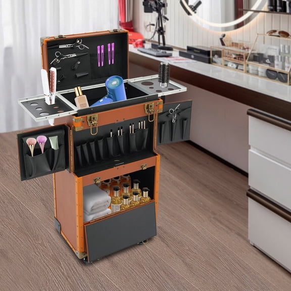 Miumaeov Portable Rolling Makeup Train Case Stylist Hairdressing Case ...