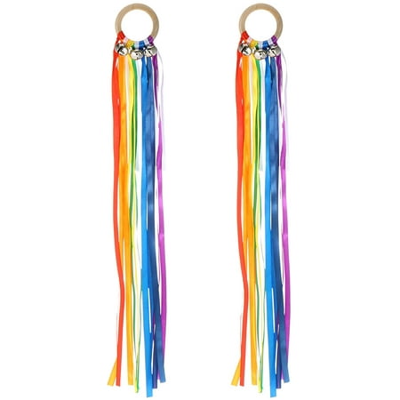 HTCM Rainbow Hand Kite Wrist Ribbons with Jingle Bells Wood Ring Dance ...