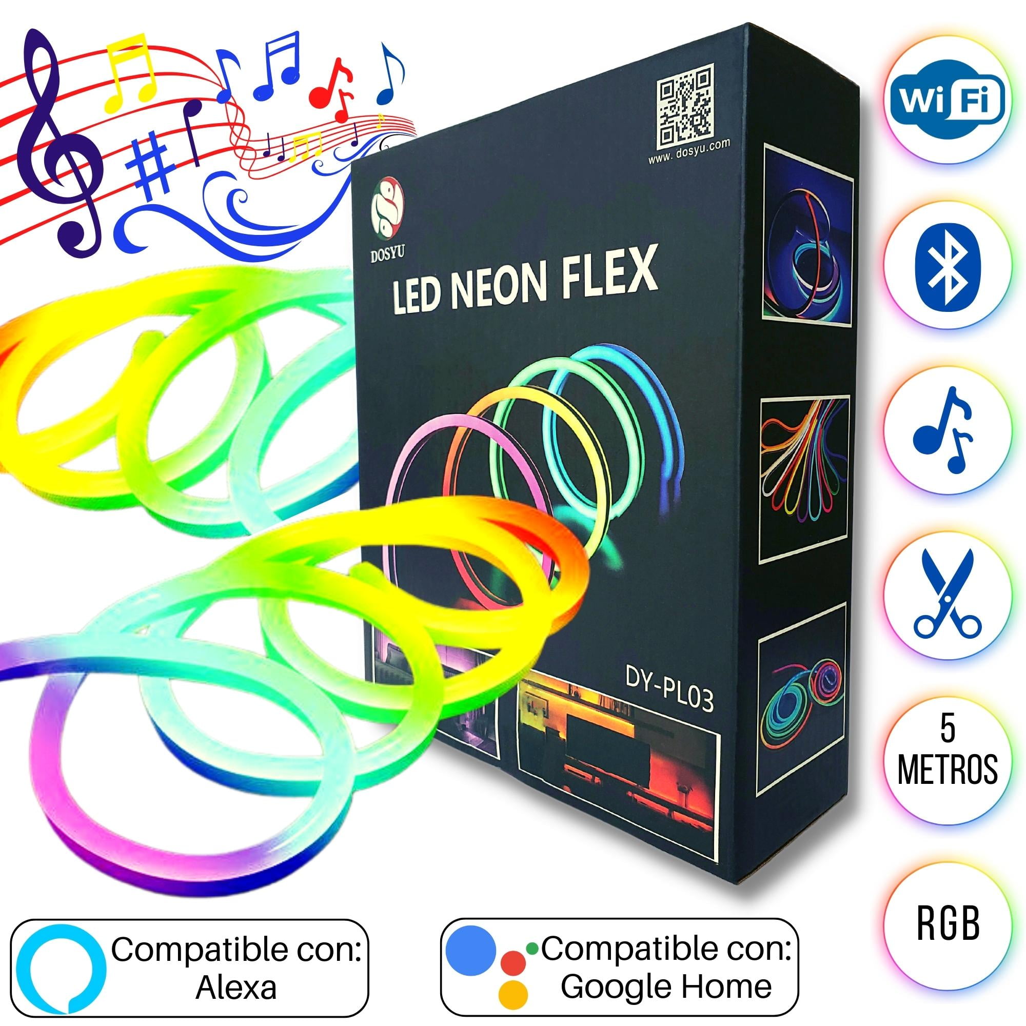Tira Led Neón Flex WIFI Multicolor Audiorítmica 5 metros DOSYU DY-PL03 ...