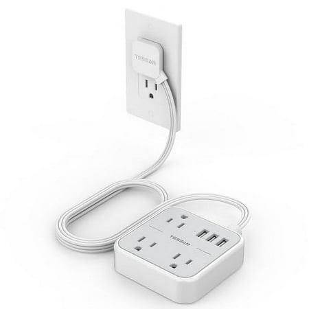 Ultra Thin Flat Extension Cord, TESSAN Flat Plug Power Strip with 3 USB ...