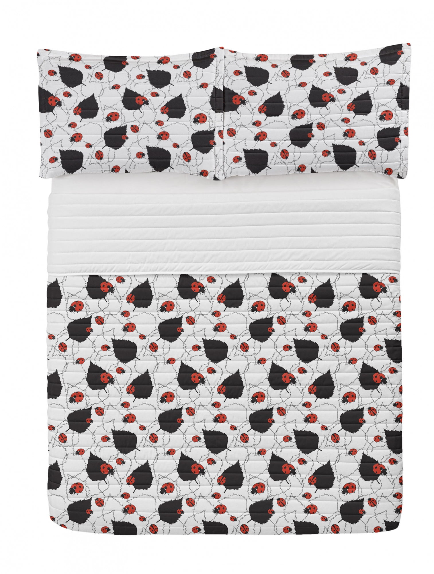 Ladybugs Microfiber Bedspread Set, The Symbolism of Luck Insect on Leafs Cartoon Style of ...