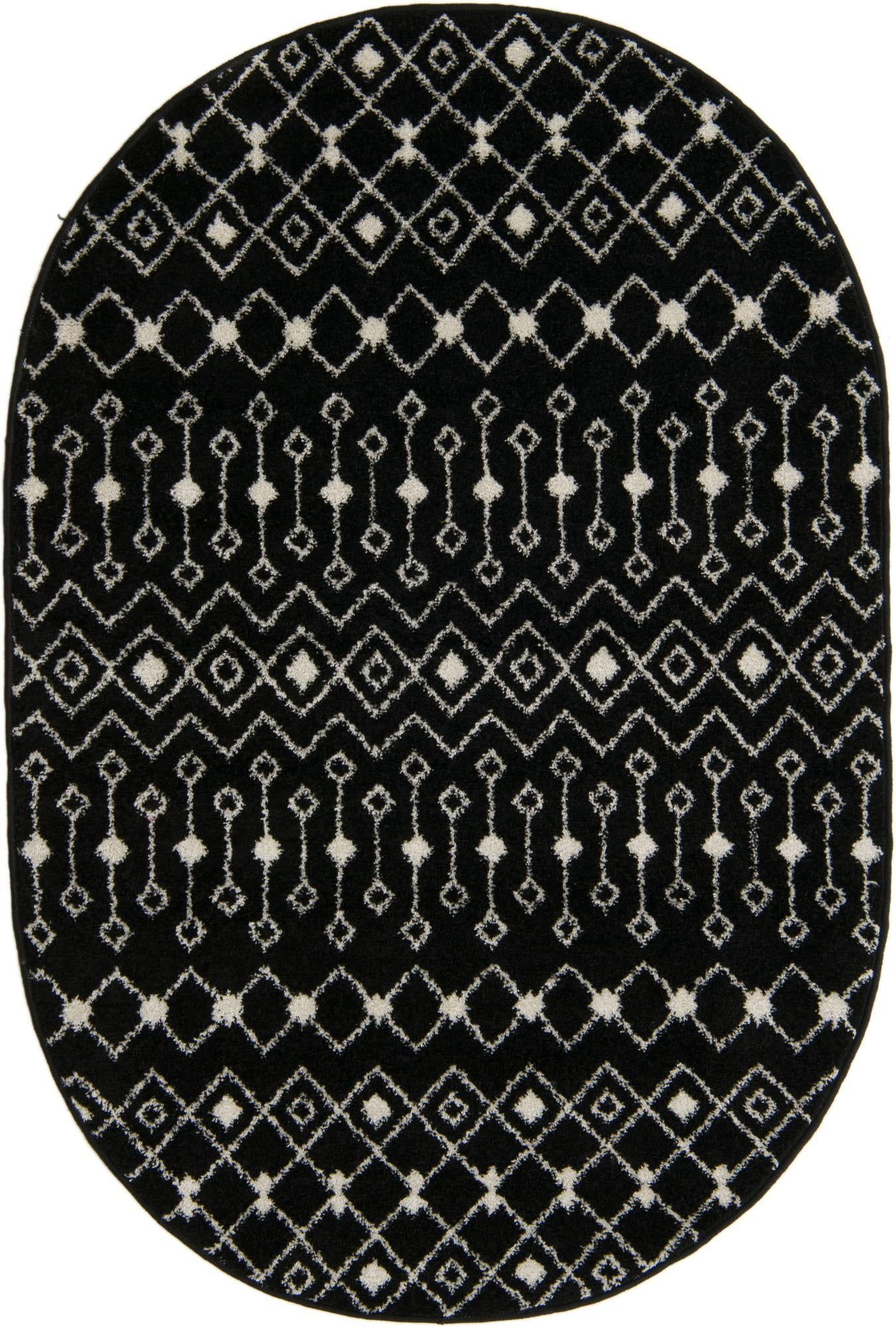 Rugs.com Moroccan Trellis Collection Rug – 4' x 6' Oval Black And White ...