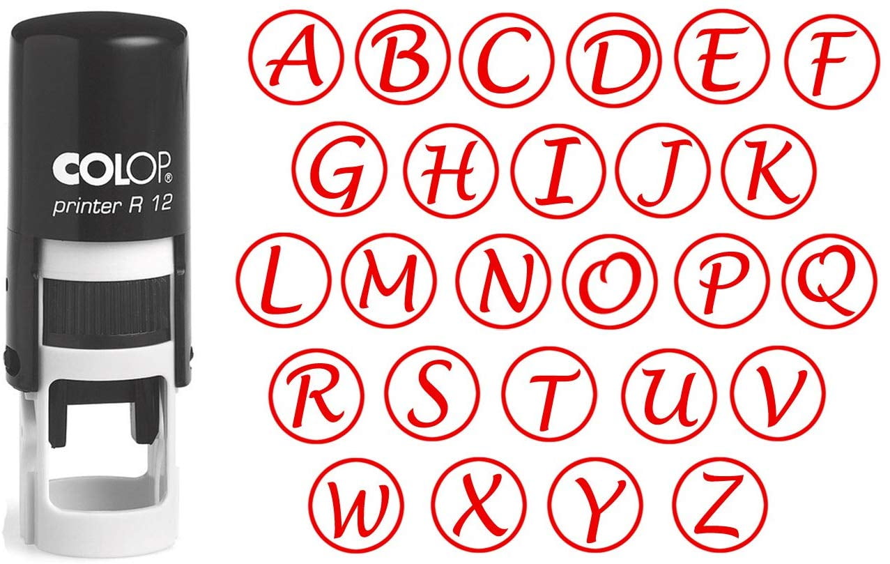 Custom A-Z Alphabet Stamp in Red Ink Monogram Round Rubber Stamp Self ...