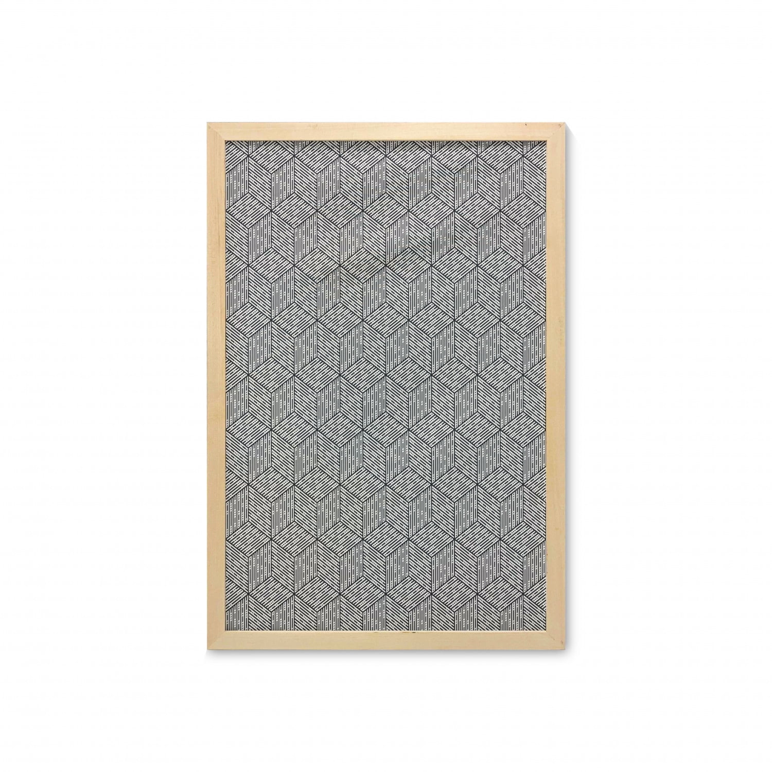 Geometric Wall Art with Frame, Cubic Forms with Inner Abstract Stripes ...