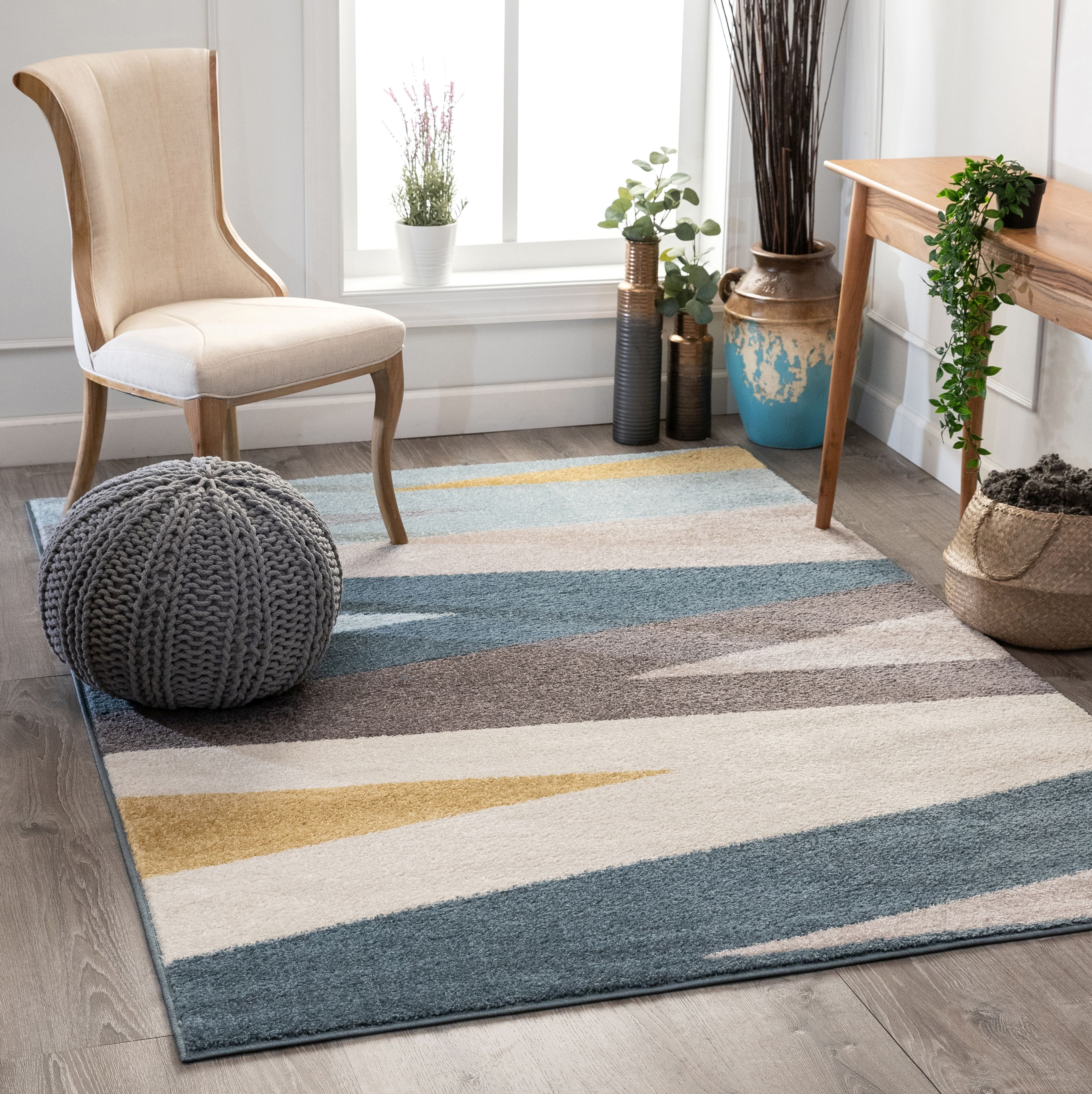 Well Woven Wavy Stripes Modern Blue Abstract Area Rug - Walmart.com ...