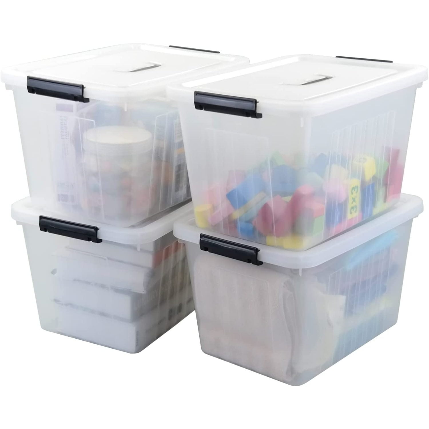 4-Pack Clear Plastic Storage Bin with Lids and Handle, 17 Liters ...
