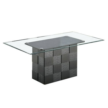 Dining Table with Clear Tempered Glass Top, Stainless Steel Overlapped ...