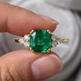 Cushion Cut Emerald & Side Stone Diamond Wedding Ring, Dainty ...