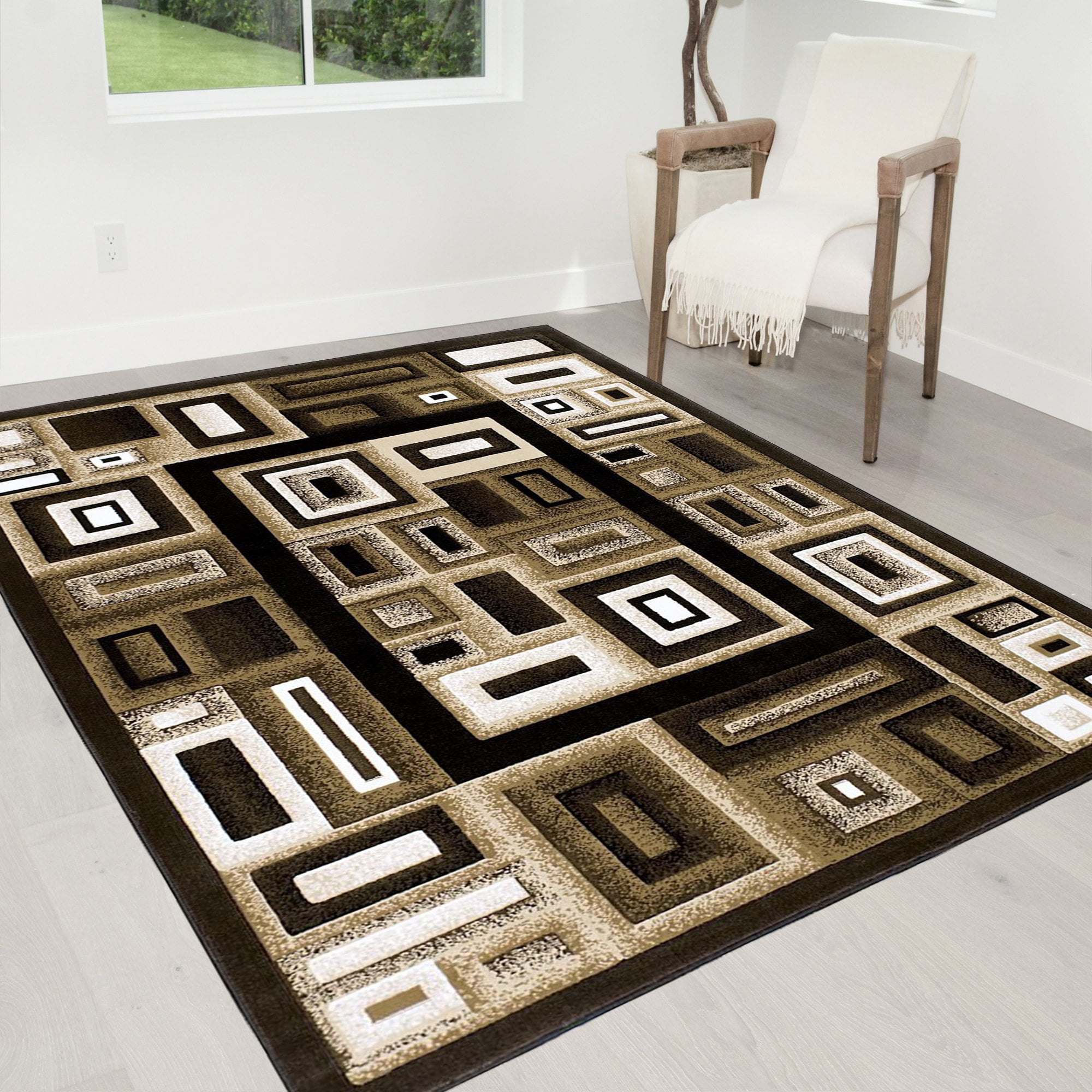 Modern Contemporary Abstract Rug- Frame/Boxy/Cube Pattern-Shed Free ...