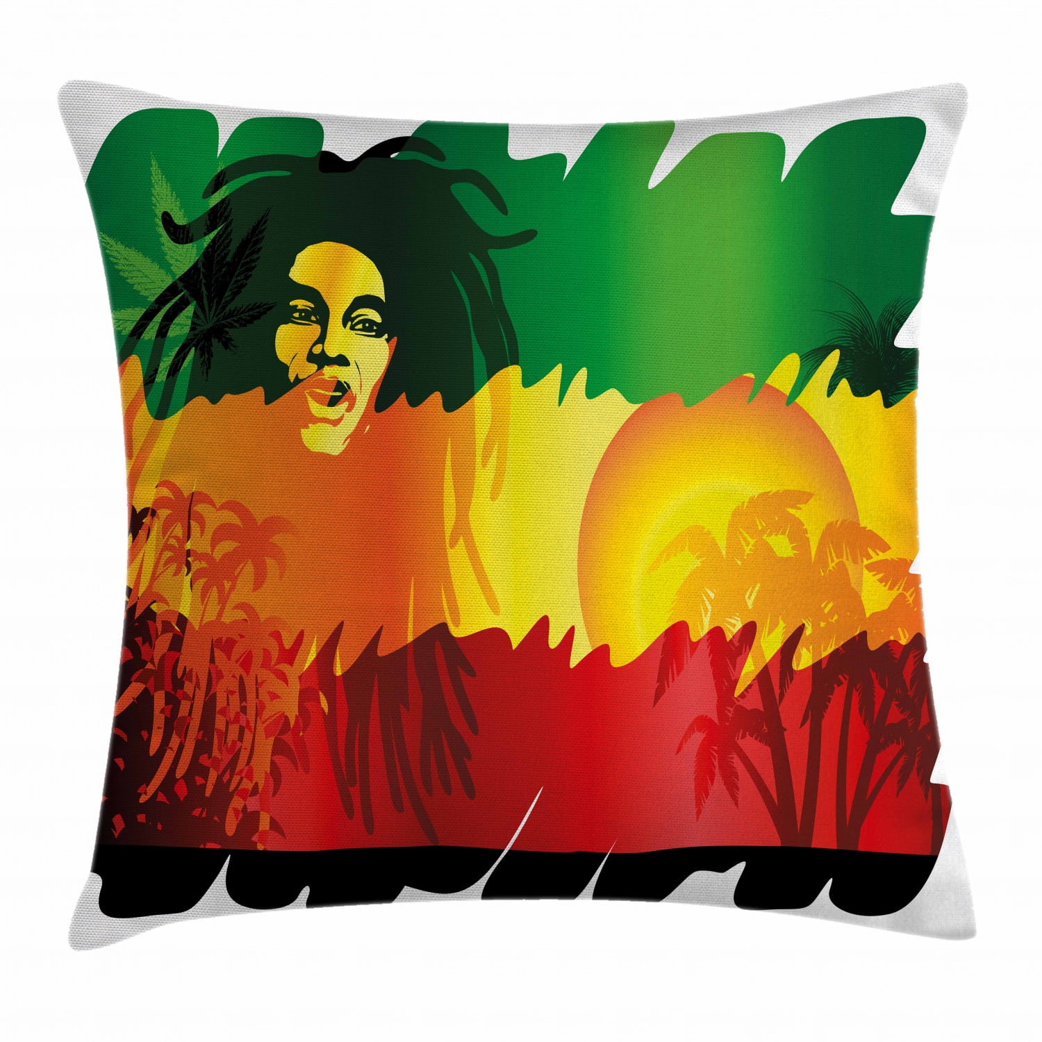 Rasta Throw Pillow Cushion Cover, Iconic Reggae Music Singer Abstract ...