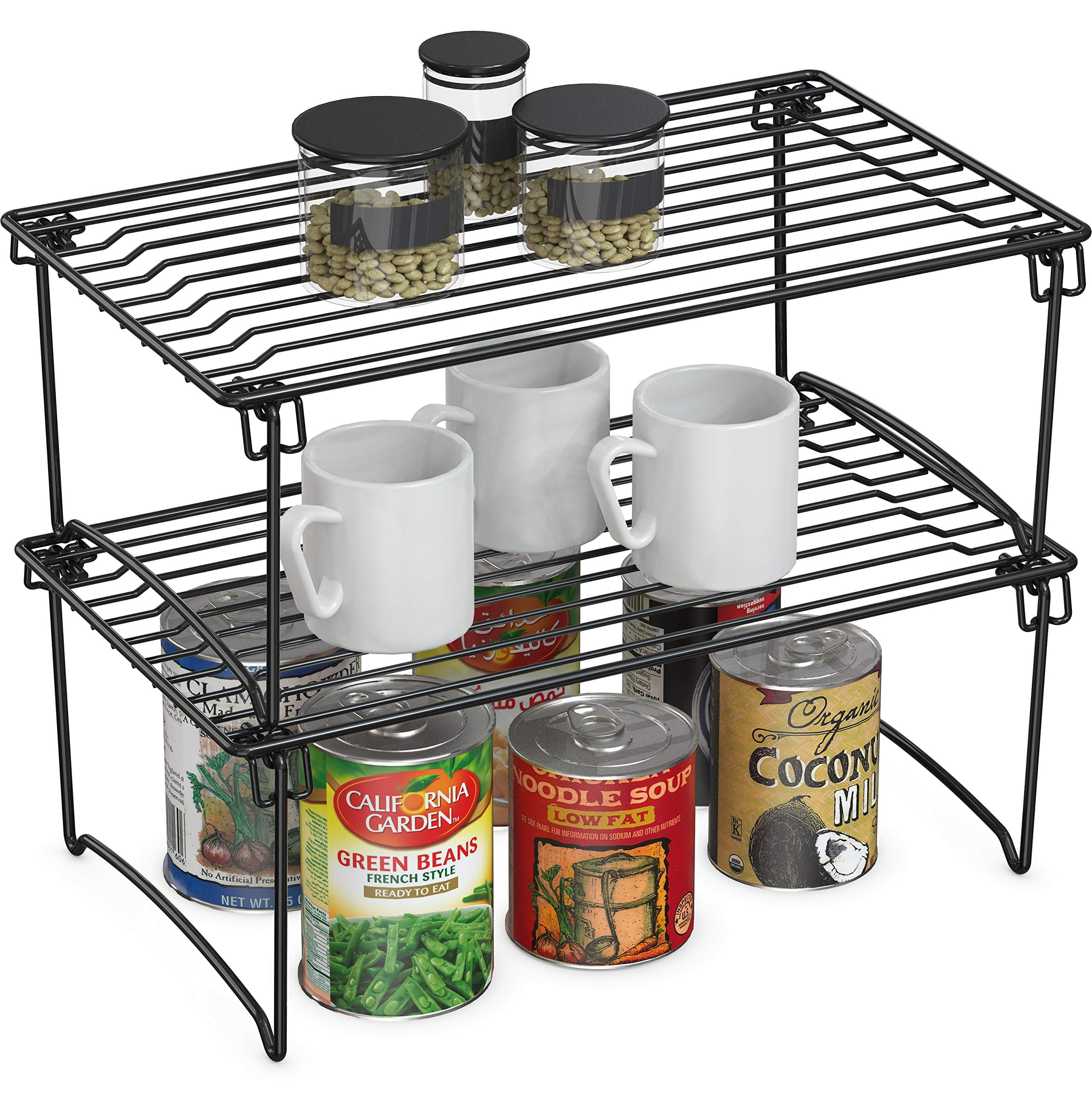 2 Pack - DecoBros Stackable Kitchen Cabinet Organizer, Black - Walmart.com