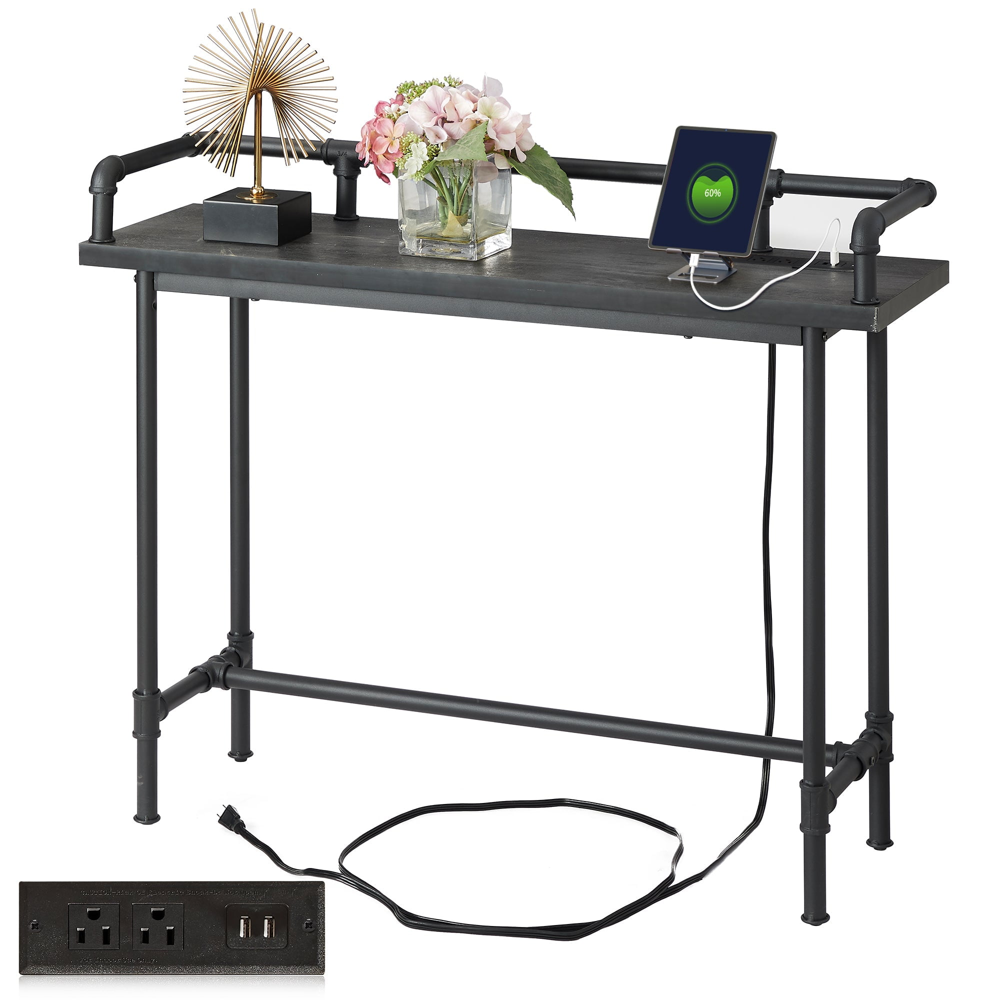 VECELO 39.2" Console Table with Charging Station, Narrow Sofa Table ...