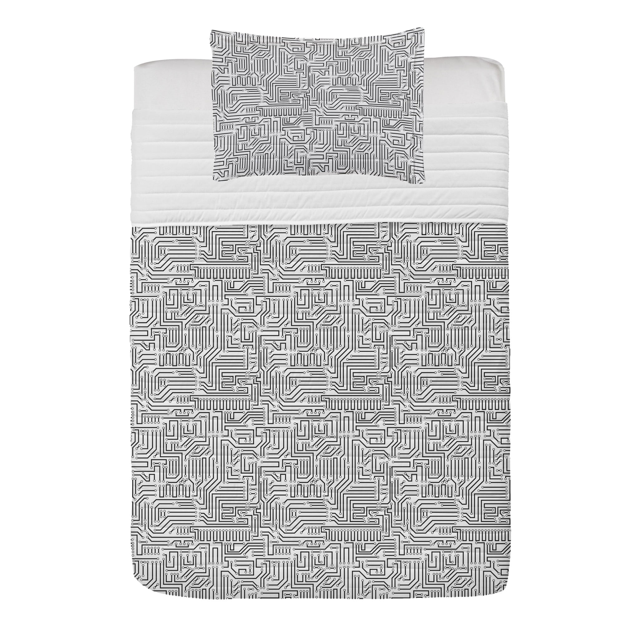 Circuit Board Microfiber Bedspread Set, Little Dots and Stripes ...