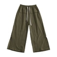 BLCHUNen Wide Leg Pants Woman Side Split High Elastic Waist Drawstring ...
