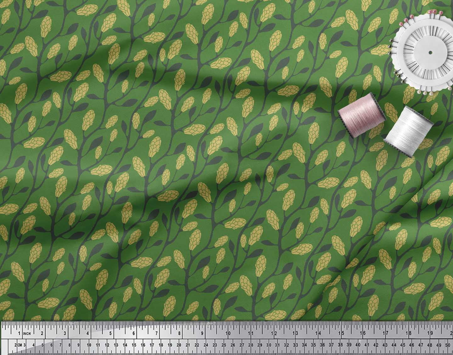 Soimoi Green Satin Silk Fabric Leaves & Clover Floral Print Fabric by ...