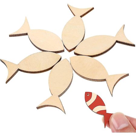 100pcs Wood Fish Cutouts Natural Sea Animal Cutout Shapes Diy Wooden ...