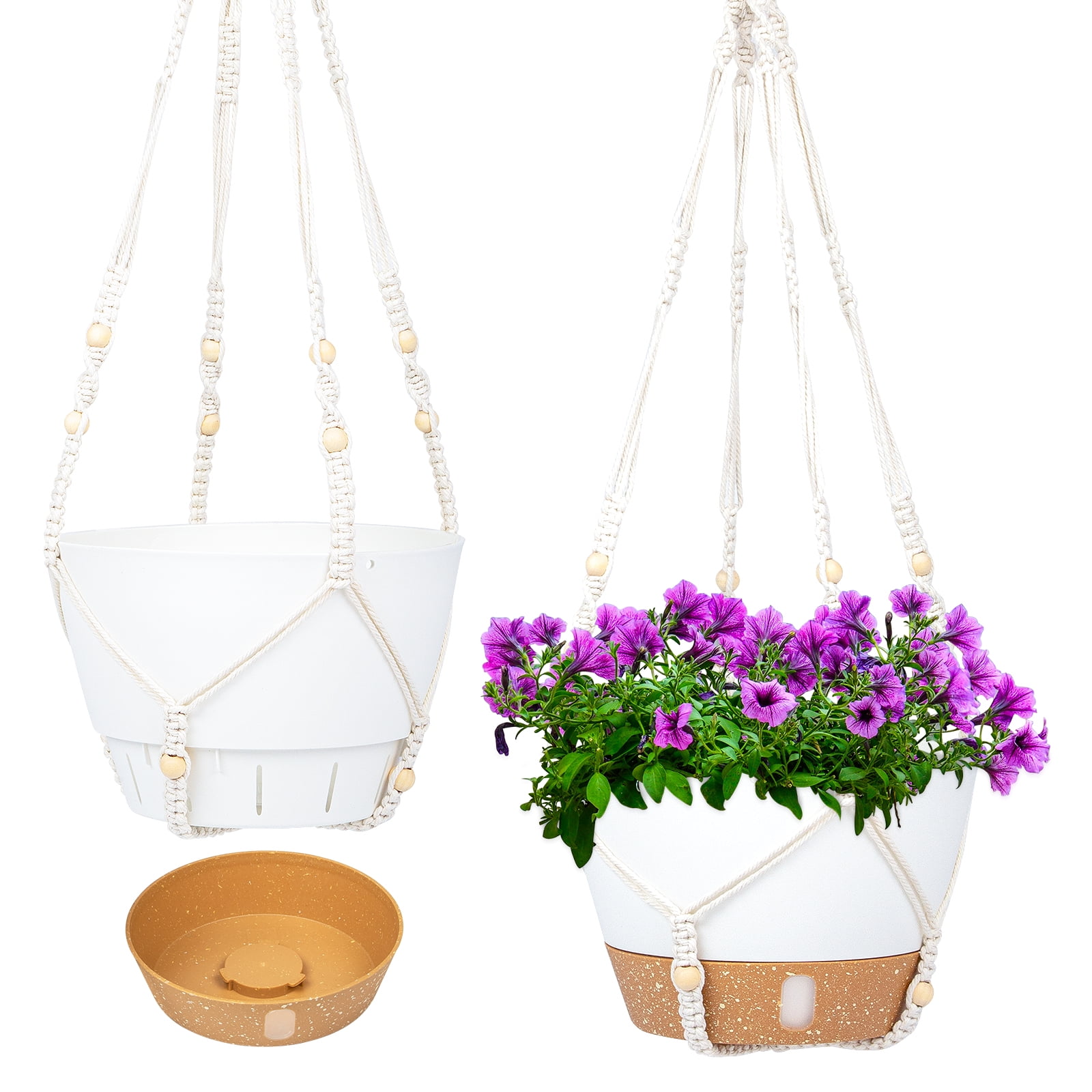 QCQHDU 2 Pack 8 inch Plastic White Hanging Planters with 3 Hooks ...