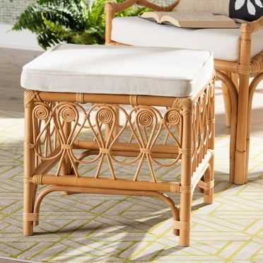 Bali & Pari Materra Bohemian Rattan Ottoman Footstool with Cushion ...