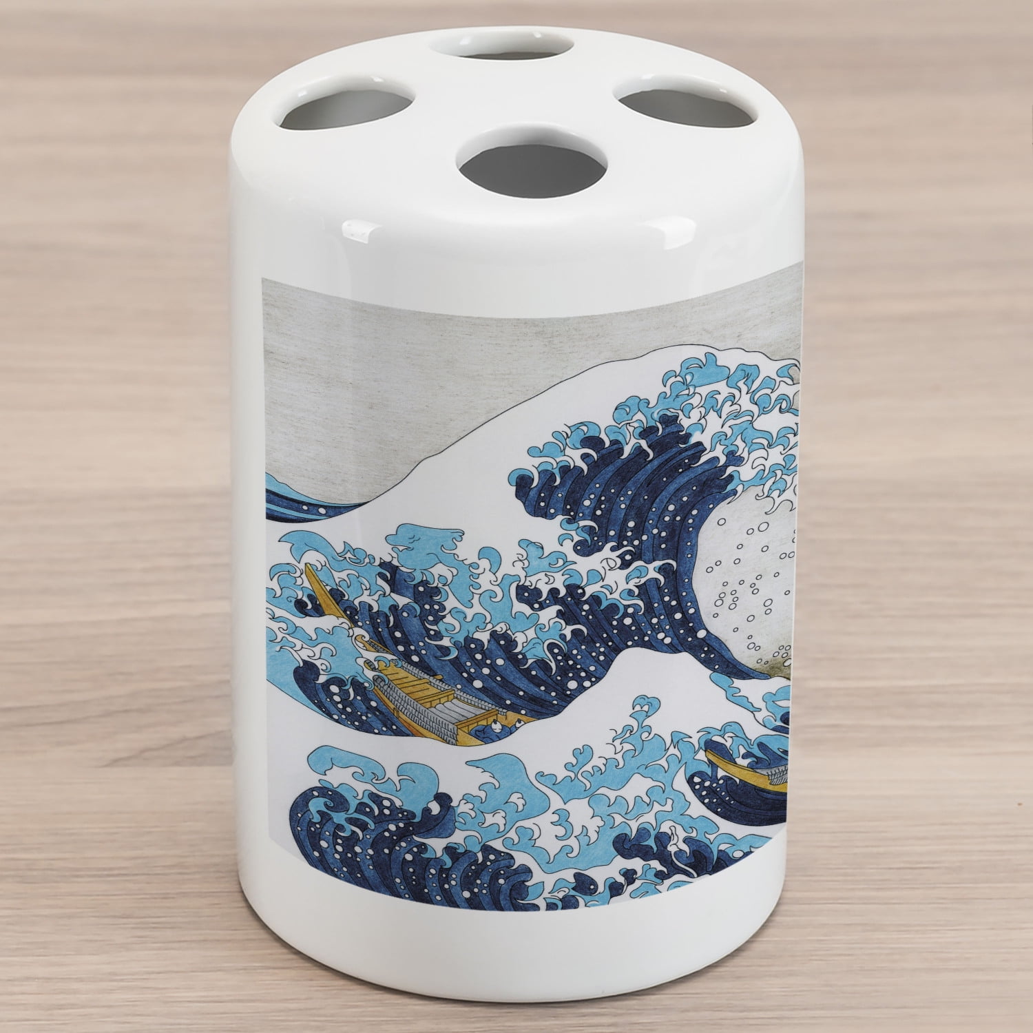 Hokusai Ceramic Toothbrush Holder, Illustration of Graphical Waves ...