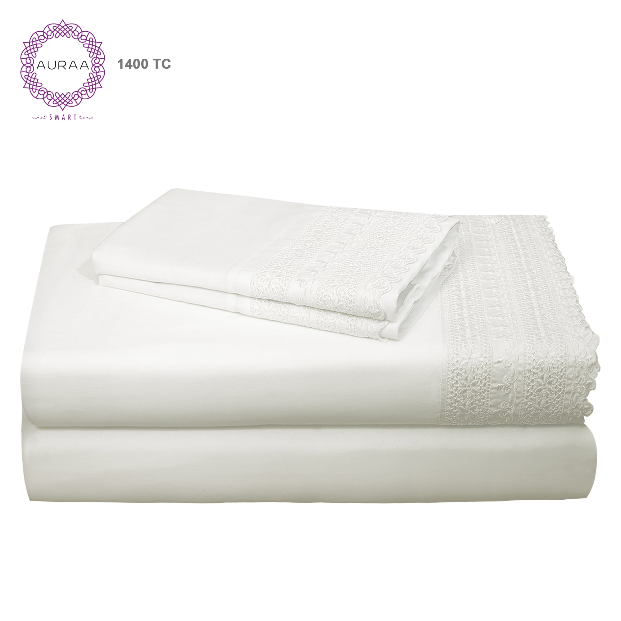 Auraa Smart 1400 TC Cotton Rich Lace Queen Sheet Set - Walmart.com