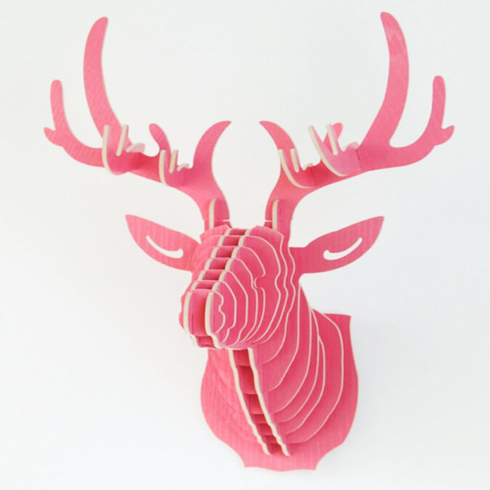 Unique 3D Wooden Deer Model Wall Hanging Animal Wildlife Head Sculpture ...