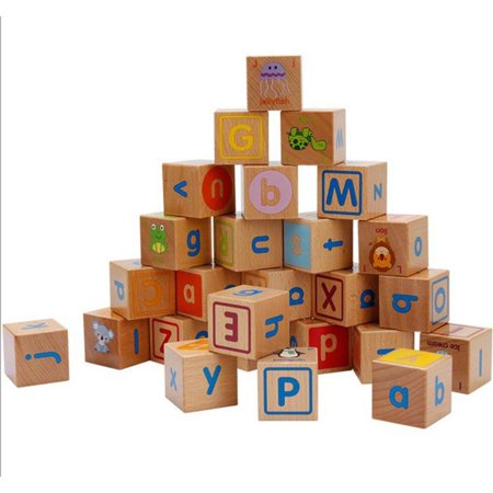 Justharion 26 Pcs Wooden ABC Building Blocks for Kids Wood Alphabet ...