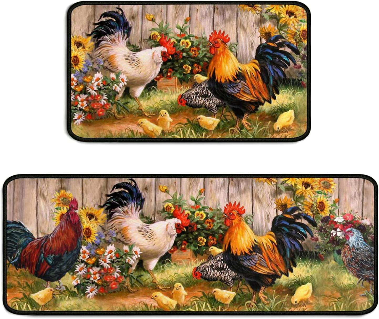 Rooster Kitchen Rug 2 Piece Set Sunflower Decor Kitchen Floor Mat ...