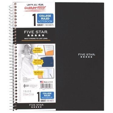 Five Star Wirebound Notebook, 1 Subject, Wide Ruled, 10 1/2" x 8 ...