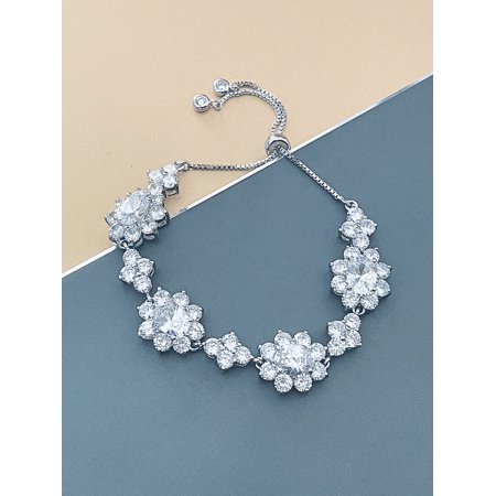 CLAUDIA - OVAL MAIN CZ SETTINGS ADJUSTABLE BRACELET IN SILVER | Walmart ...