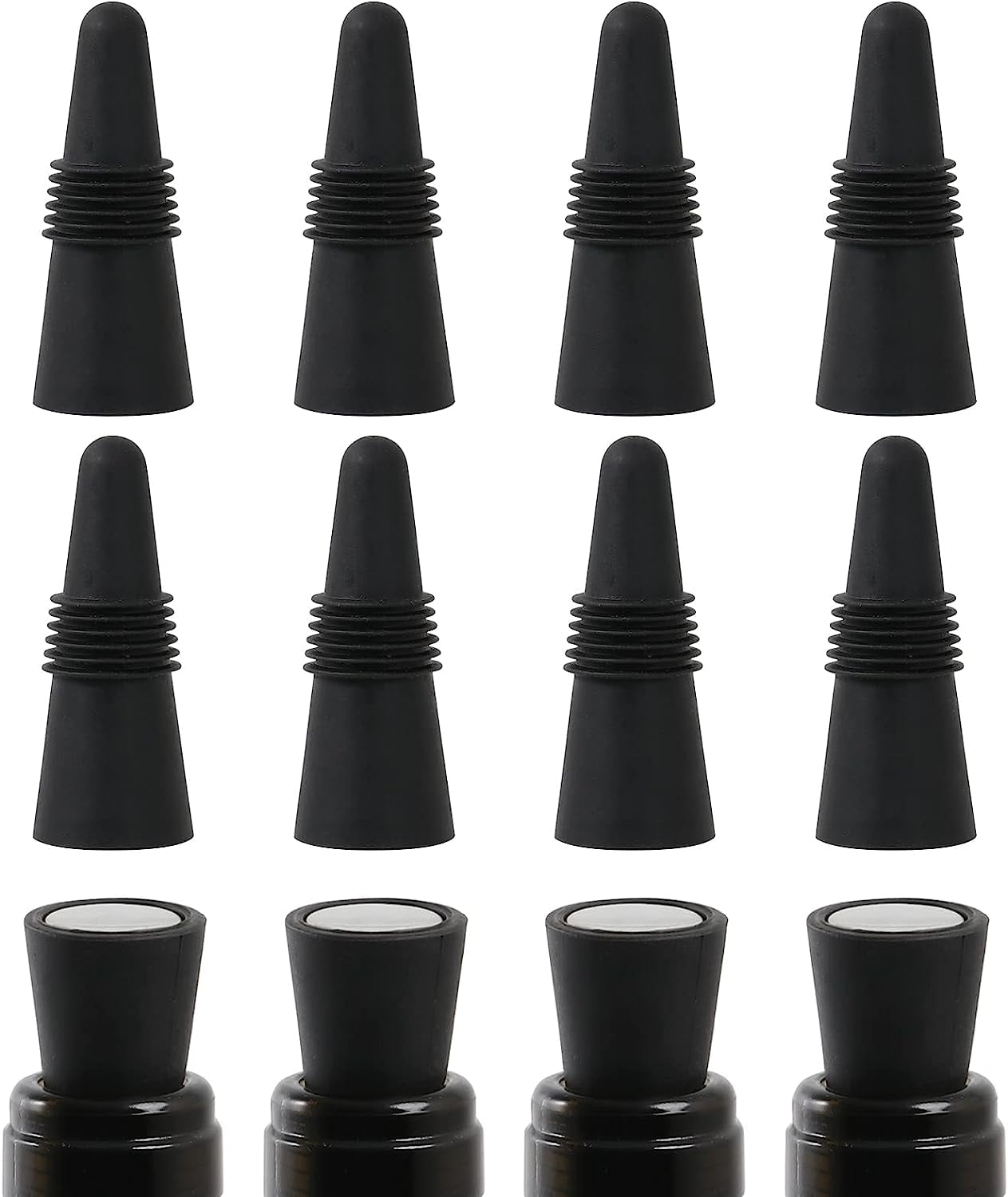12 Pcs Black Wine Stoppers for Wine Bottles Airtight Seal Silicone Wine ...
