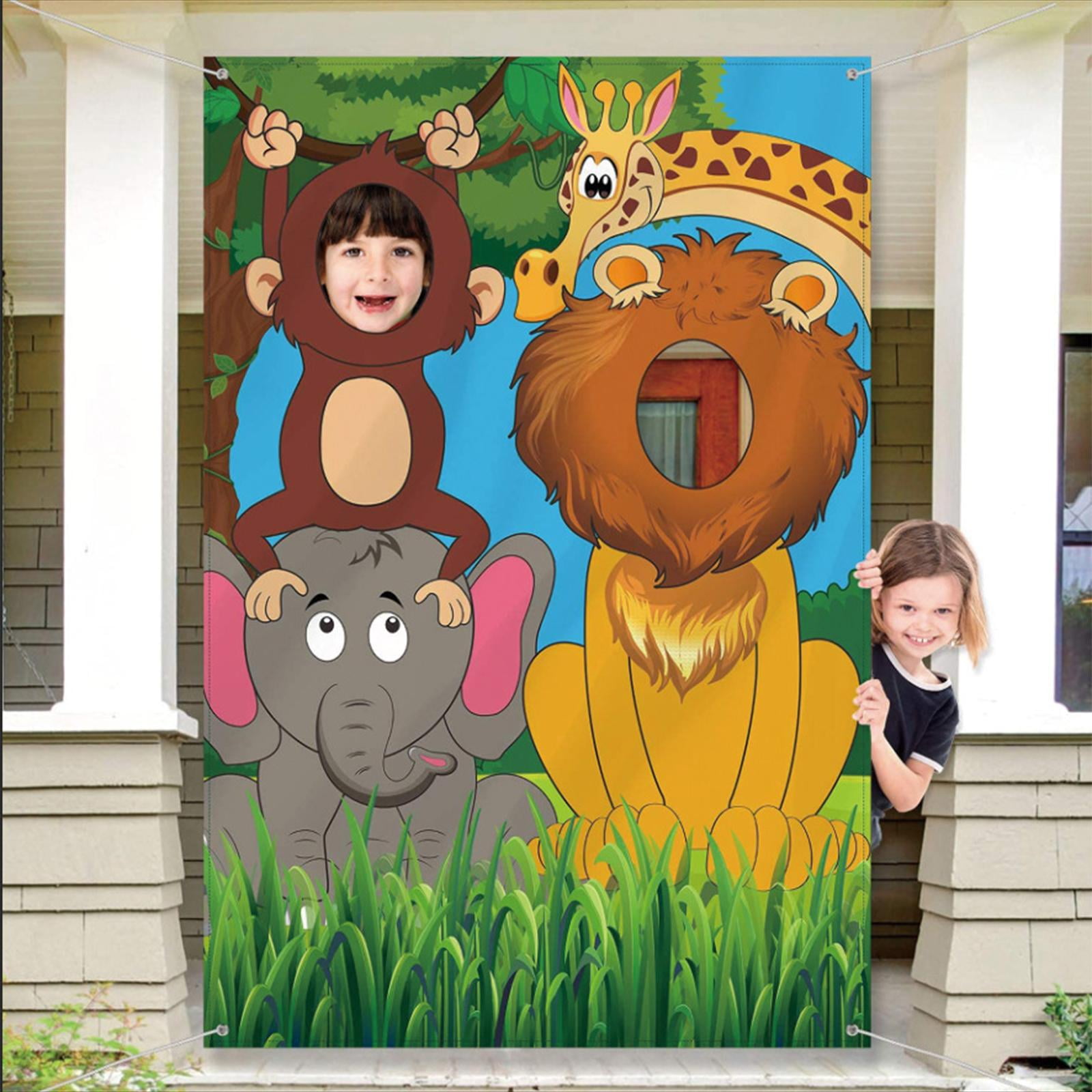 Animals Banner Hole Telón de fondo Door Banner Party Pictures con 4 ...