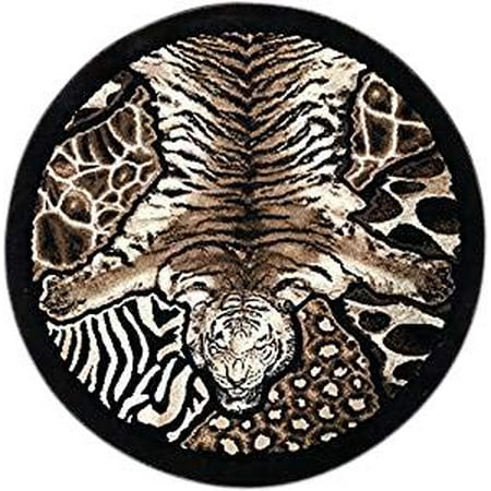 Skinz Animal Skin Print Border Round Area Rug Black Design 73 (5 Feet X ...