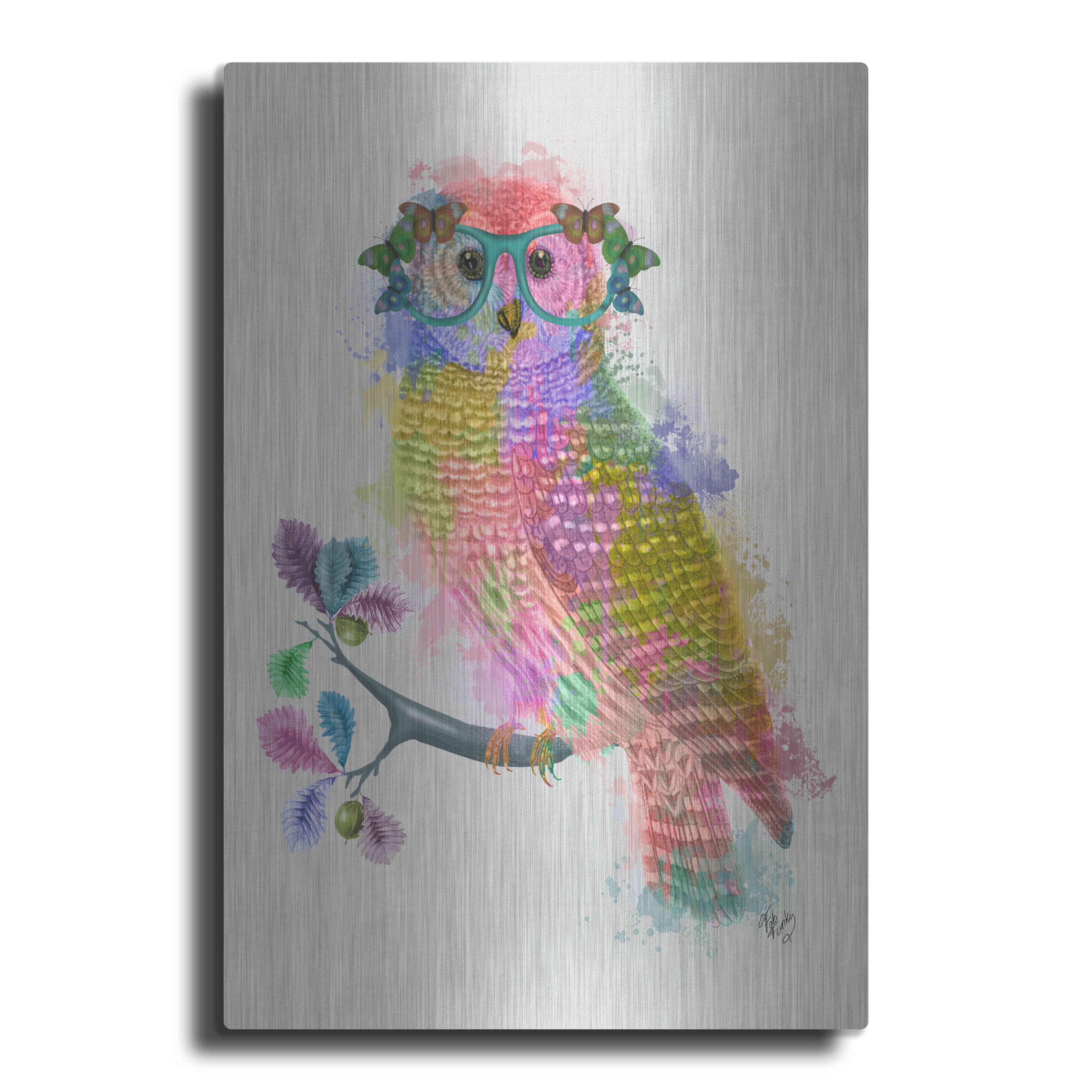 Luxe Metal Art 'Rainbow Splash Owl' by Fab Funky Metal Wall Art, 12"x16 ...