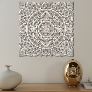 Haussmann® Teak Lotus Panel Inlay Round 60 cm H Sand Washed - Walmart.com